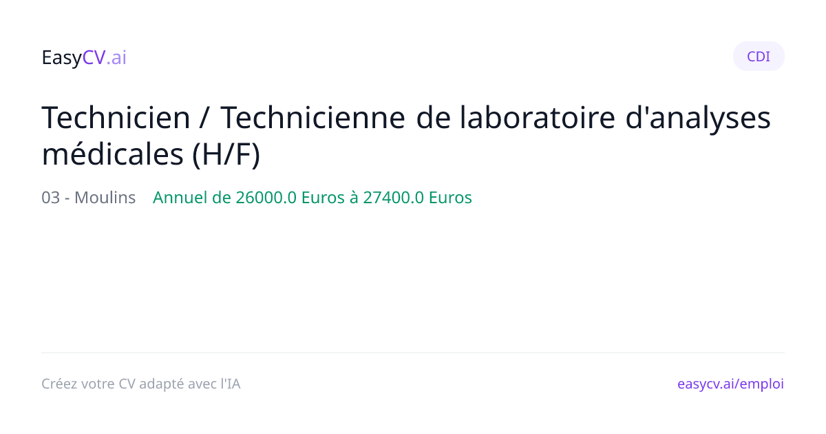 Technicien / Technicienne de laboratoire d'analyses médicales (H/F ...